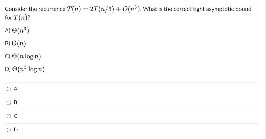 Solved Consider the recurrence T(n) = 2T (n/3) + O(na). What | Chegg.com