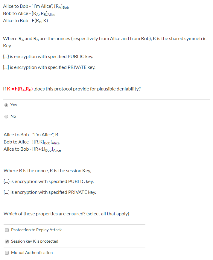 Alice to Bob-"I'm Alice", {RA}Bob Bob to Alice - {RA, | Chegg.com