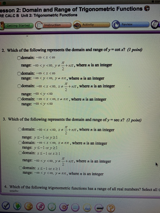 Solved esson 2: Domain and Range of Trigonometric Functions | Chegg.com