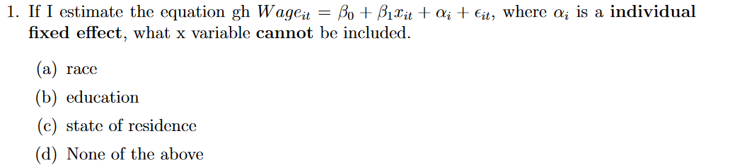 Solved 1. If I estimate the equation gh | Chegg.com