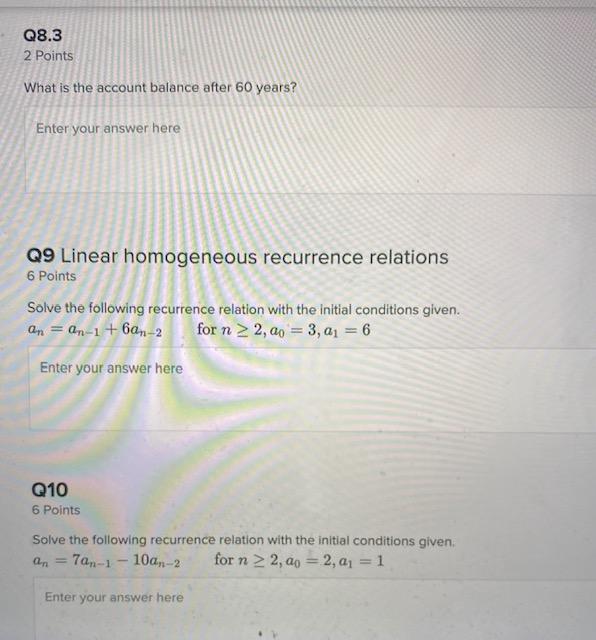 Solved Q8 Linear homogeneous recurrence relations 10 Points | Chegg.com