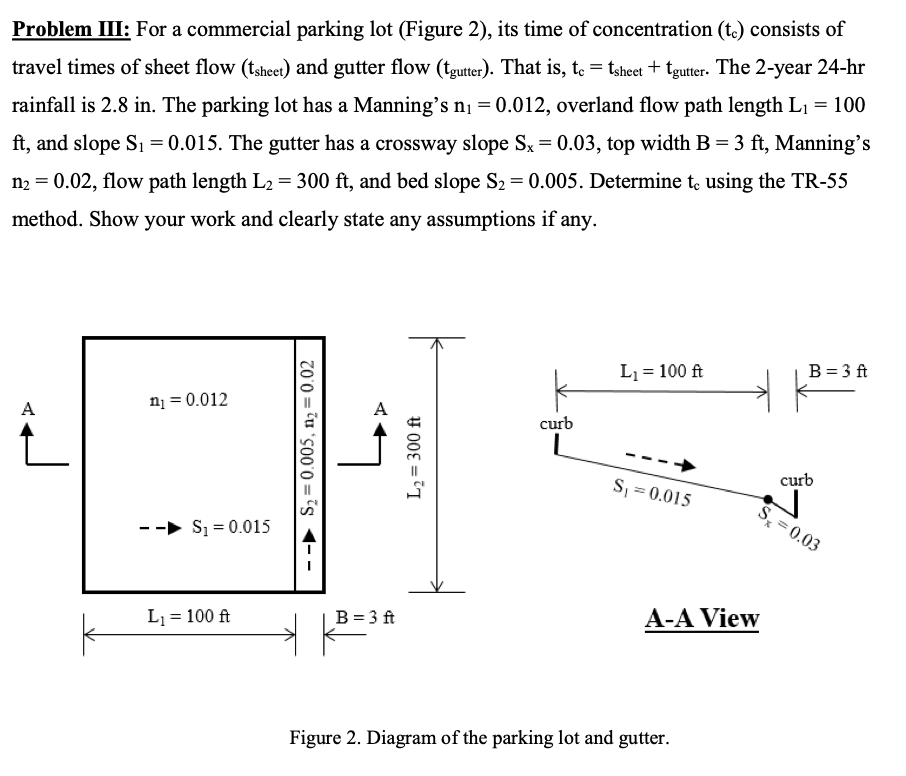 Solved = = Problem III: For a commercial parking lot (Figure | Chegg.com