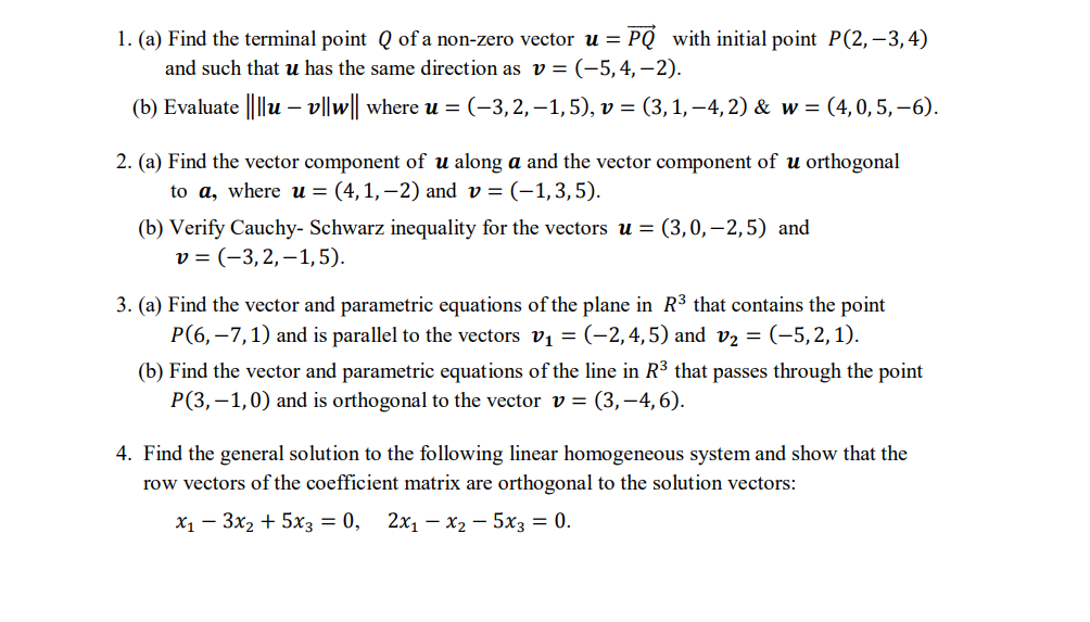 Solved 1. (a) Find the terminal point Q of a non-zero vector | Chegg.com
