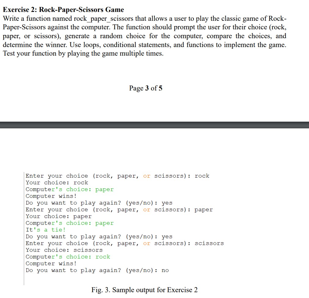 Solved Exercise 2: Rock-Paper-Scissors Game Write a function | Chegg.com