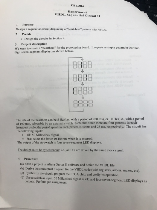 EEC384 Experiment VHDL Sequential Cireuit 1 1 Purpose | Chegg.com