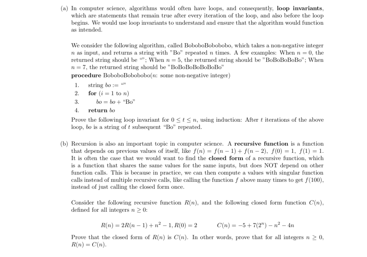 Solved (a) In computer science, algorithms would often have | Chegg.com