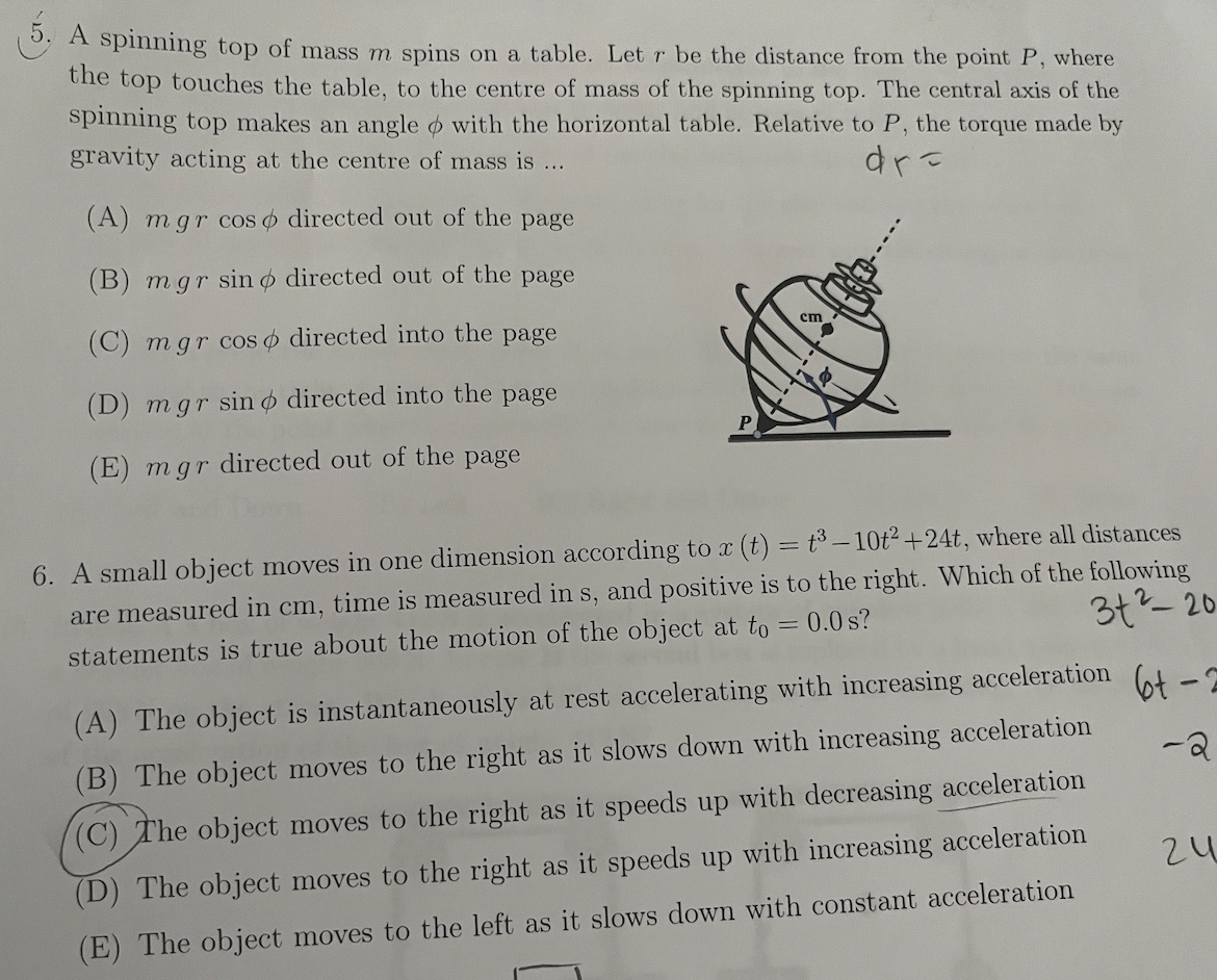 Solved 5. A spinning top of mass m spins on a table. Let r | Chegg.com