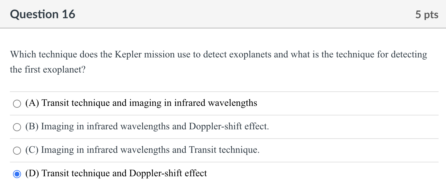 Solved About the detecting methods of exoplanets, which one | Chegg.com