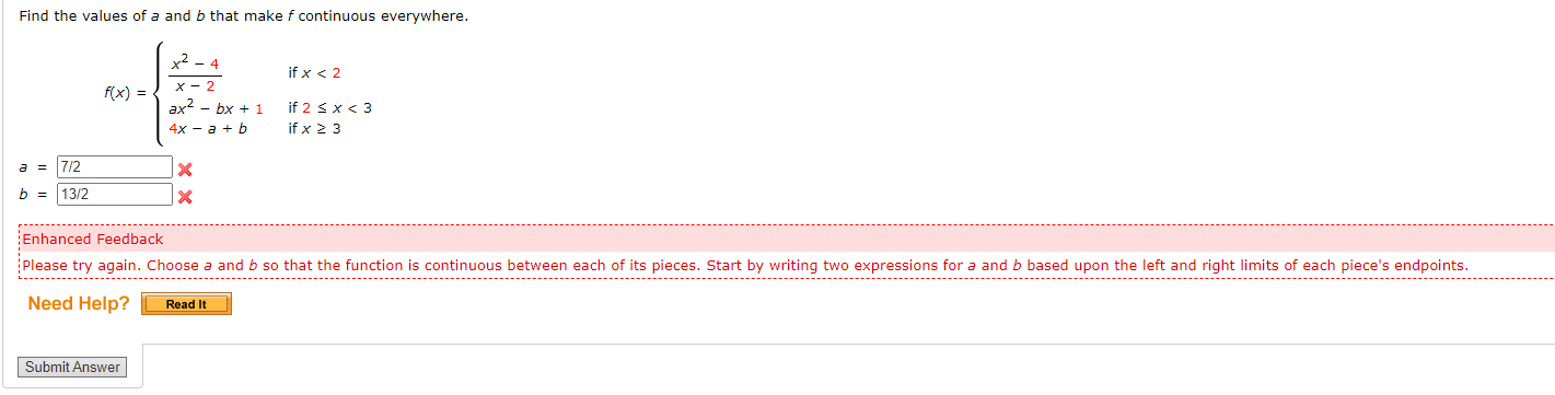 Solved Find the values of a and b that make f continuous | Chegg.com