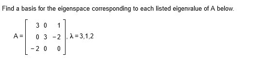 Solved Find A basis for the eigenspace corresponding to | Chegg.com