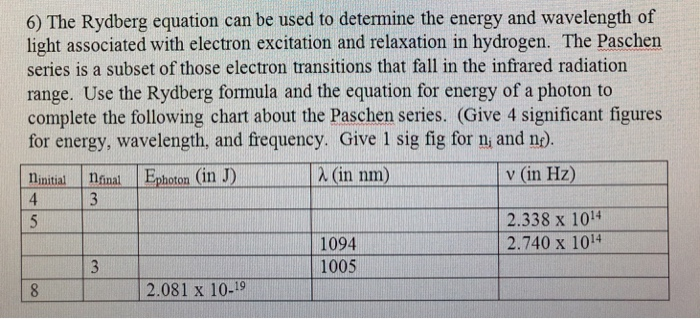 Solved 6) The Rydberg equation can be used to determine the | Chegg.com
