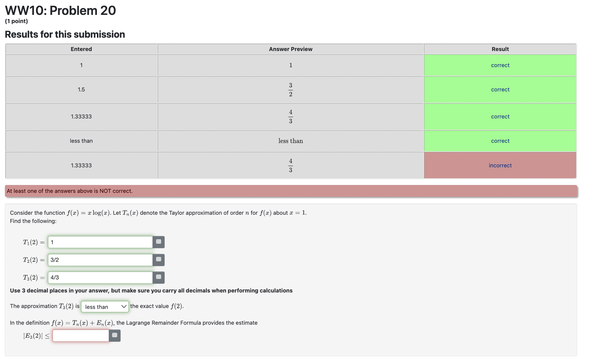 WW10: Problem 20 (1 point) Results for this | Chegg.com