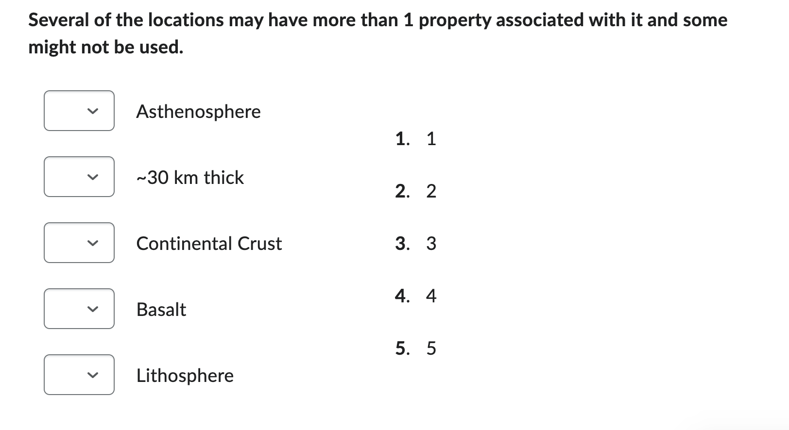 Solved Match each of the 5 properties with one of the 5 | Chegg.com
