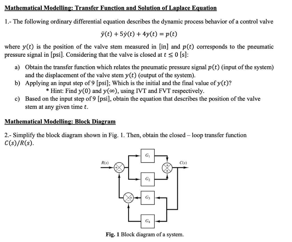 Solved Mathematical Modelling: Transfer Function and | Chegg.com