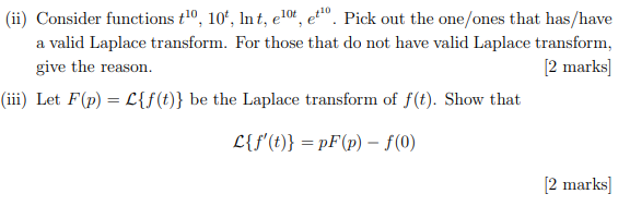 Solved (i) Consider functions t10, 10*, Int, e10t, e?". Pick | Chegg.com
