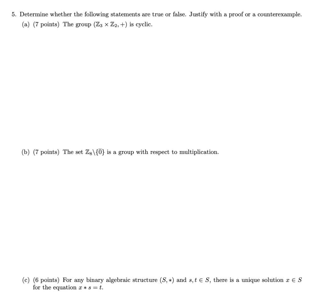 Solved 5. Determine whether the following statements are | Chegg.com