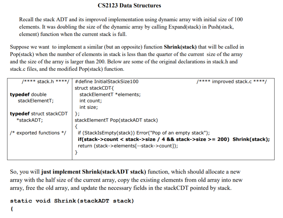 Solved CS2123 Data Structures Recall the stack ADT and its | Chegg.com