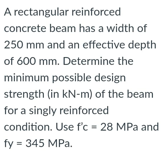 Solved A rectangular reinforced concrete beam has a width of | Chegg.com