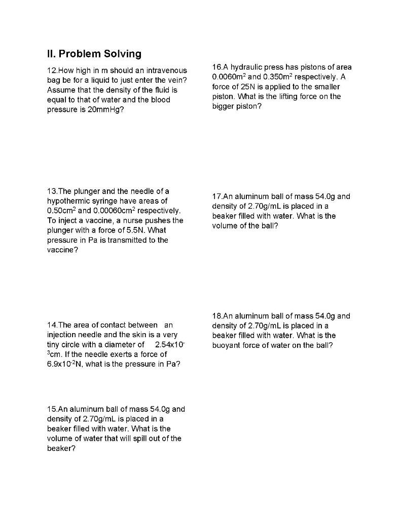 Solved II. Problem Solving 12. How high in m should an | Chegg.com