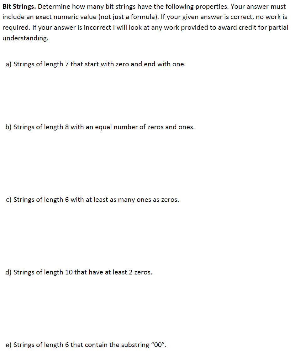 Solved Bit Strings. Determine how many bit strings have the | Chegg.com