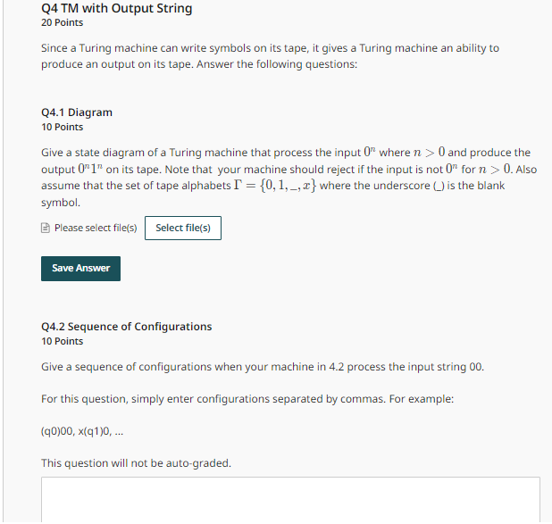 Solved Q4 TM with Output String 20 Points Since a Turing | Chegg.com