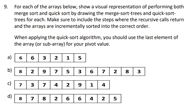 Solved 9. For each of the arrays below, show a visual | Chegg.com