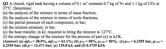 Solved Q2 A closed, rigid tank having a volume of 0.1 m3 | Chegg.com