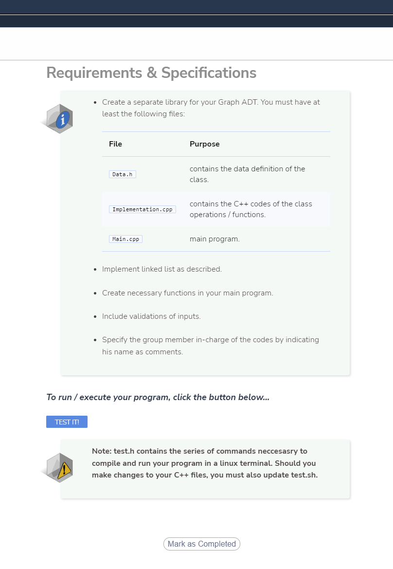 Solved Requirements & Specifications • Create a separate | Chegg.com
