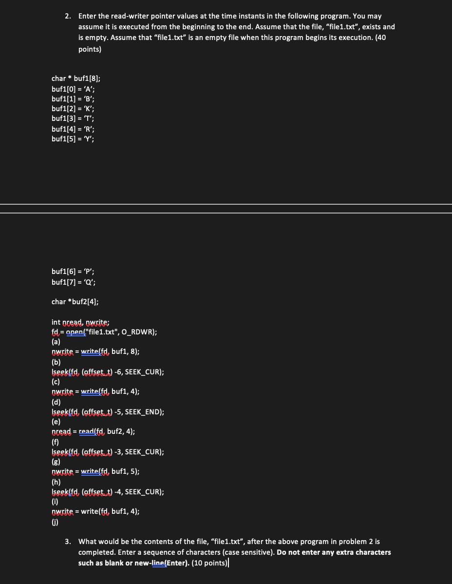 Solved Enter the read-writer pointer values at the time | Chegg.com
