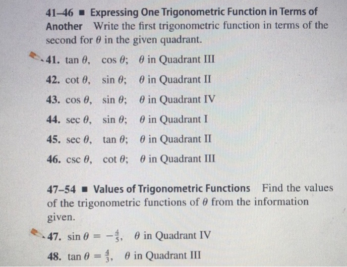 Solved 41-46 Expressing One Trigonometric Function in Terms | Chegg.com