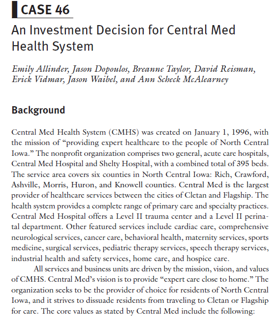 Solved | CASE 46 An Investment Decision for Central Med | Chegg.com