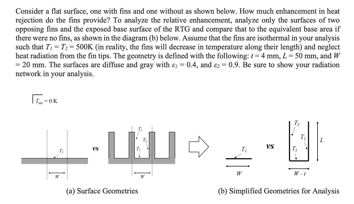 Consider a flat surface, one with fins and one | Chegg.com