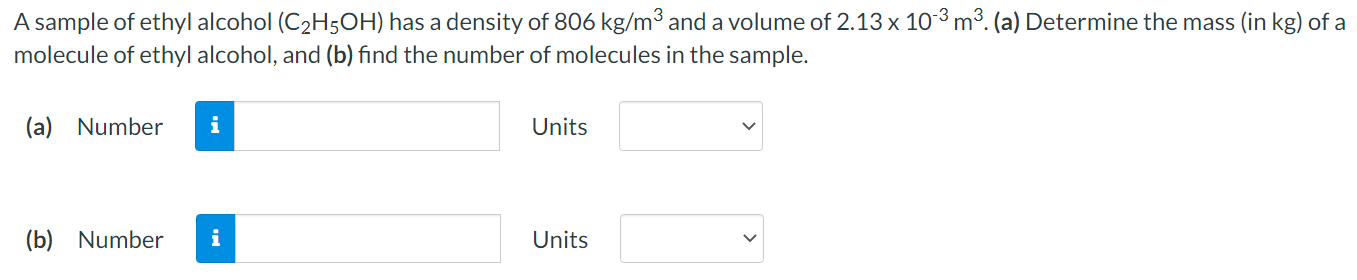 Solved A sample of ethyl alcohol (C2H5OH ) has a density of | Chegg.com