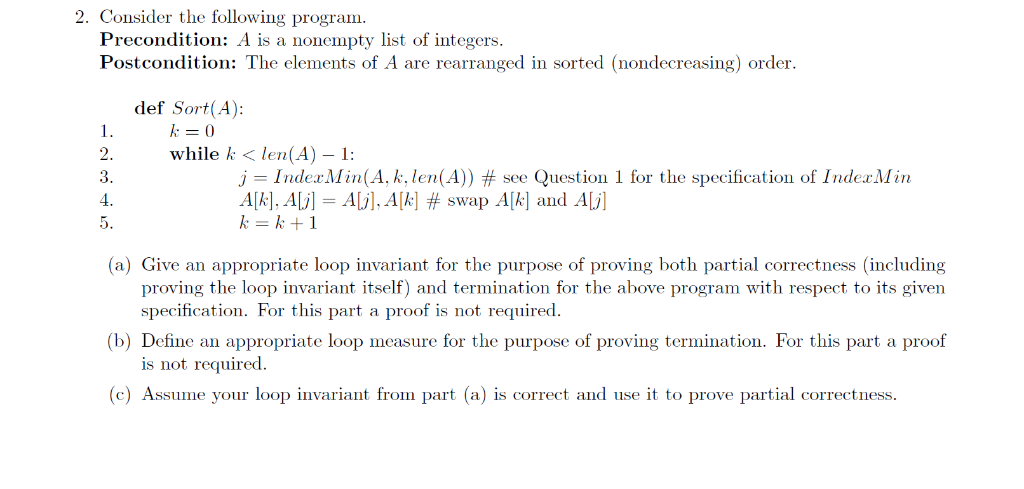 2. Consider the following program. Precondition: A is | Chegg.com