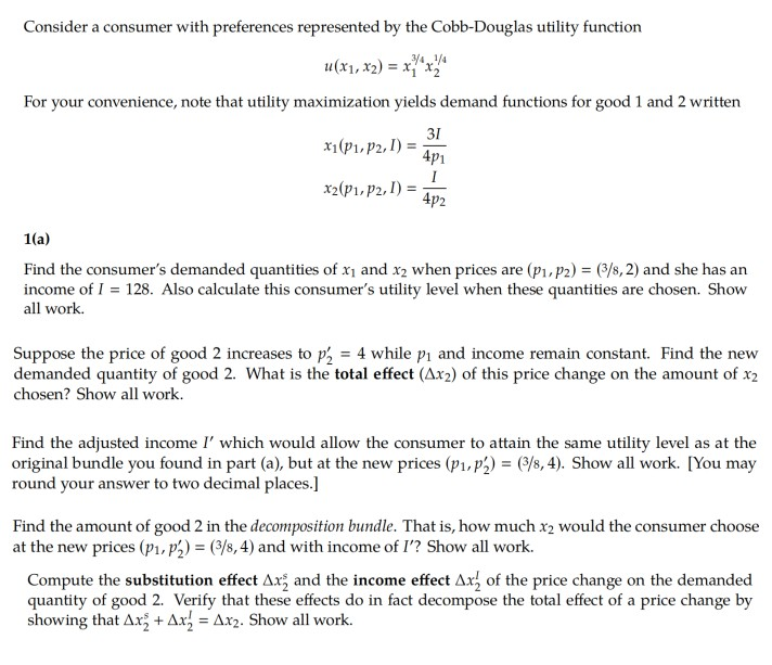 Solved Consider a consumer with preferences represented by | Chegg.com