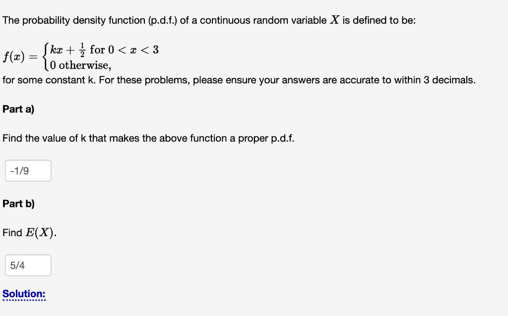 Solved The probability density function (p.d.f.) of a | Chegg.com