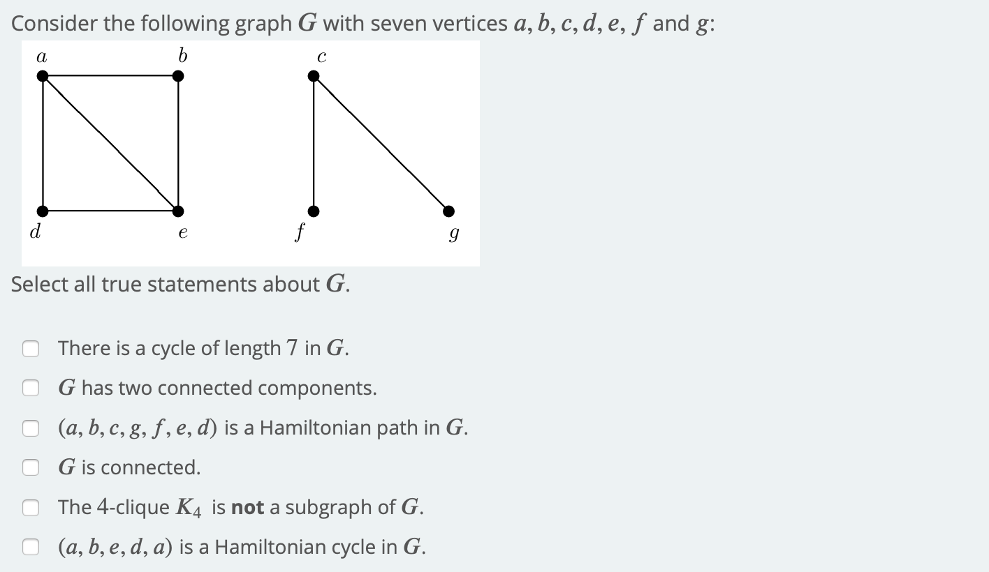 Solved Consider the following graph G with seven vertices a, | Chegg.com