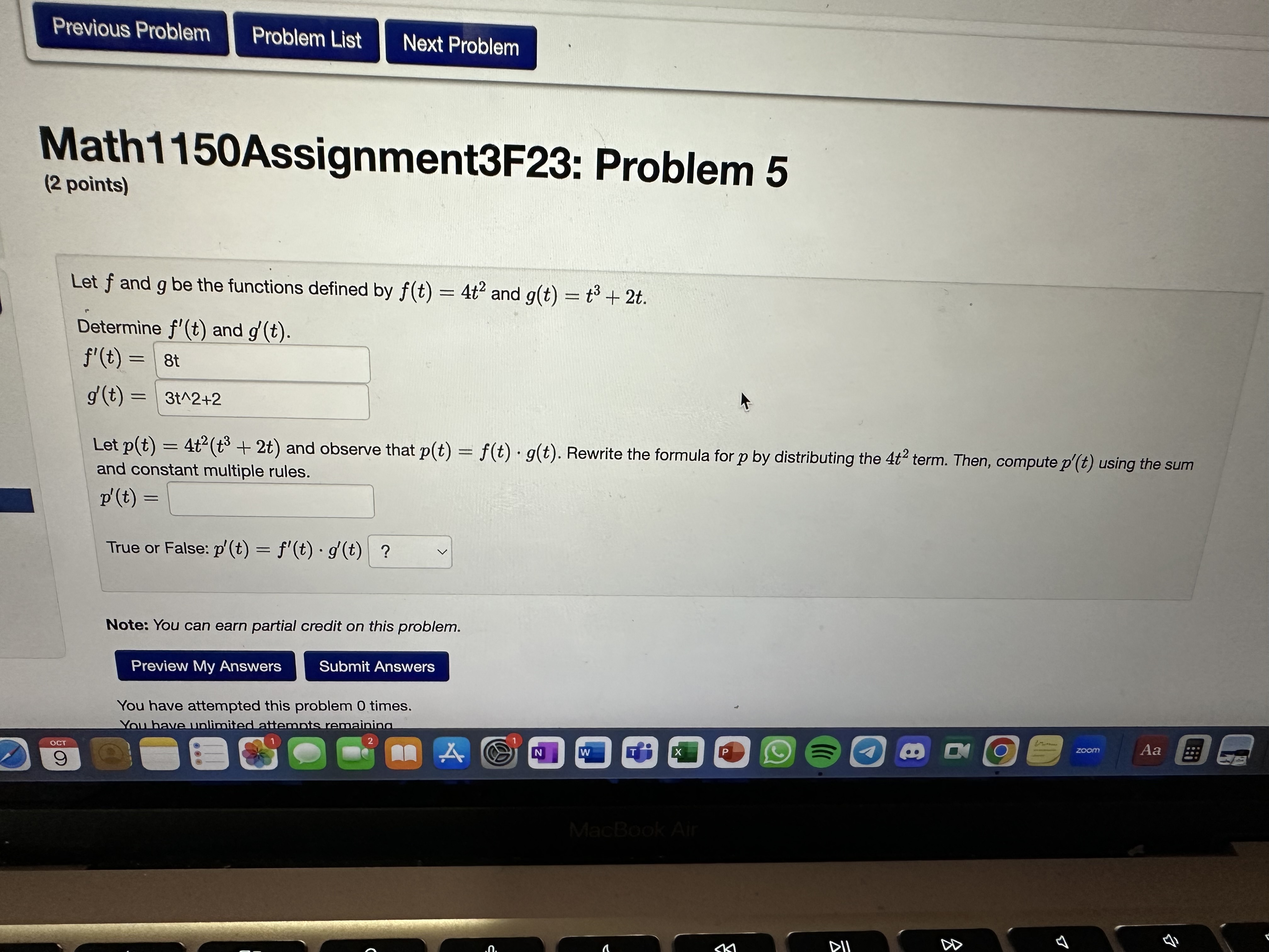 Solved Math1150Assignment3F23: Problem 5 (2 points) ( 2 | Chegg.com