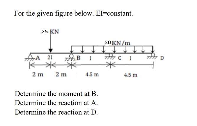 Solved For the given figure below. EI= constant. Determine | Chegg.com