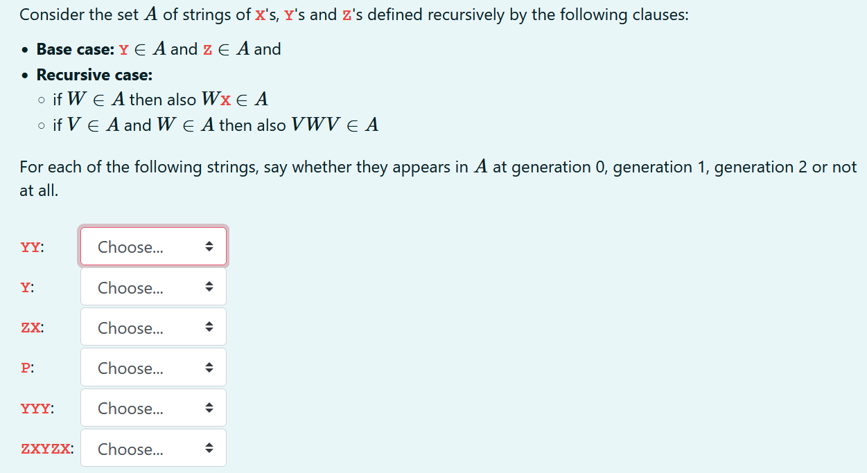 Consider the set A of strings of X's, Y's and Z's | Chegg.com