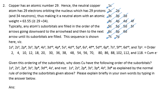 Solved 2. Copper has an atomic number 29. Hence, the neutral | Chegg.com
