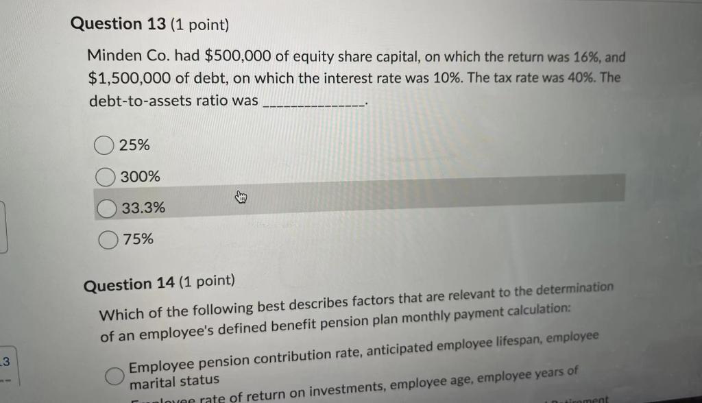 Solved Question 13 (1 point) Minden Co. had $500,000 of | Chegg.com