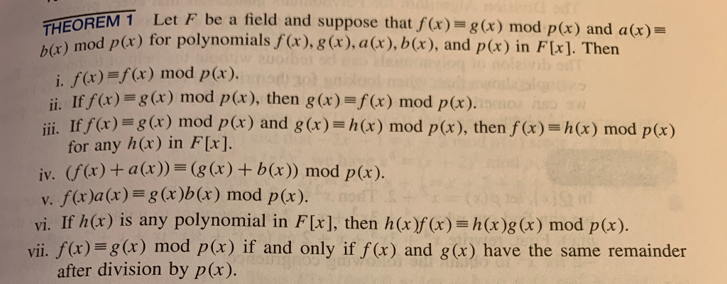 Solved THEOREM 1 Let F b(x) mod p(x) for po EM1 Let F be a | Chegg.com
