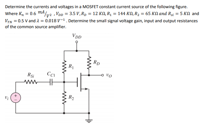 Determine the currents and voltages in a MOSFET | Chegg.com