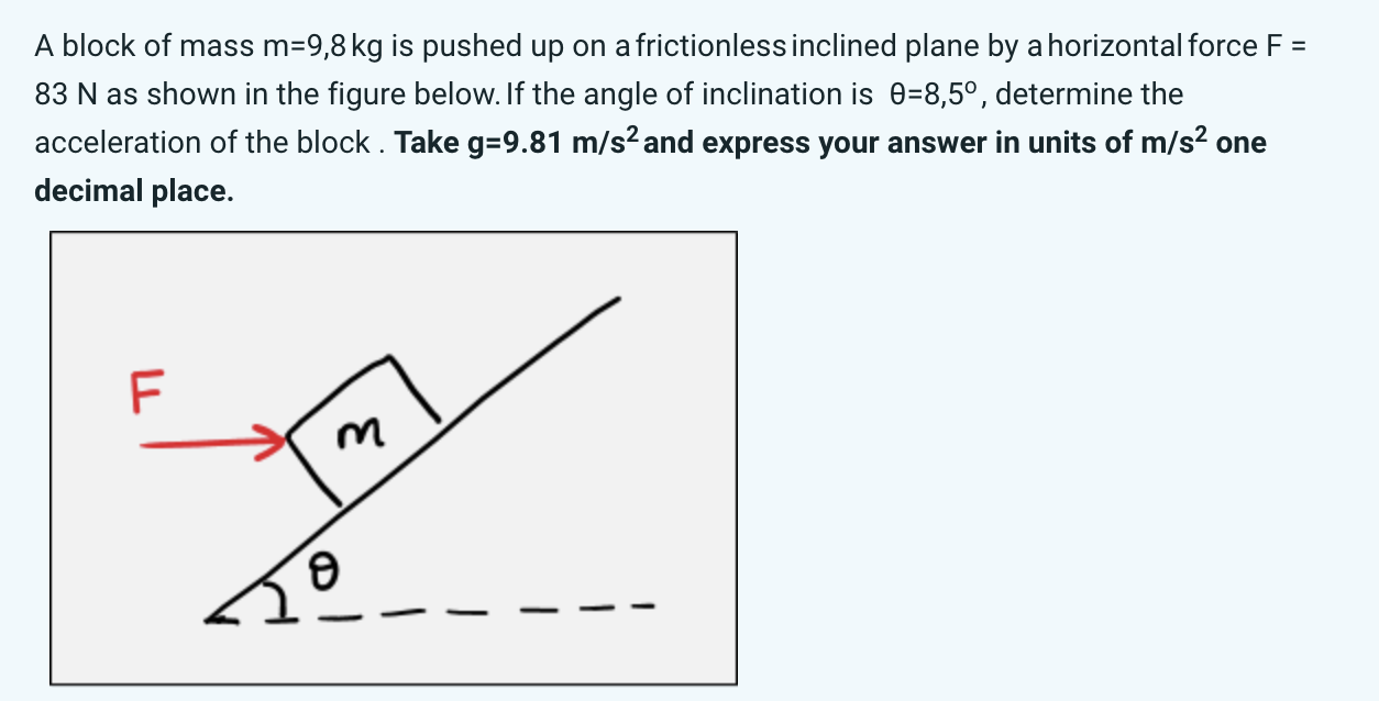Solved A block of ﻿mass m=9,8kg is ﻿pushed up on ﻿a | Chegg.com