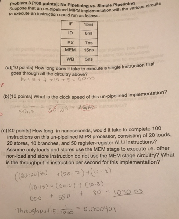 Solved problem 3 [160 points]: No Pipelining vs. Simple Pipe | Chegg.com