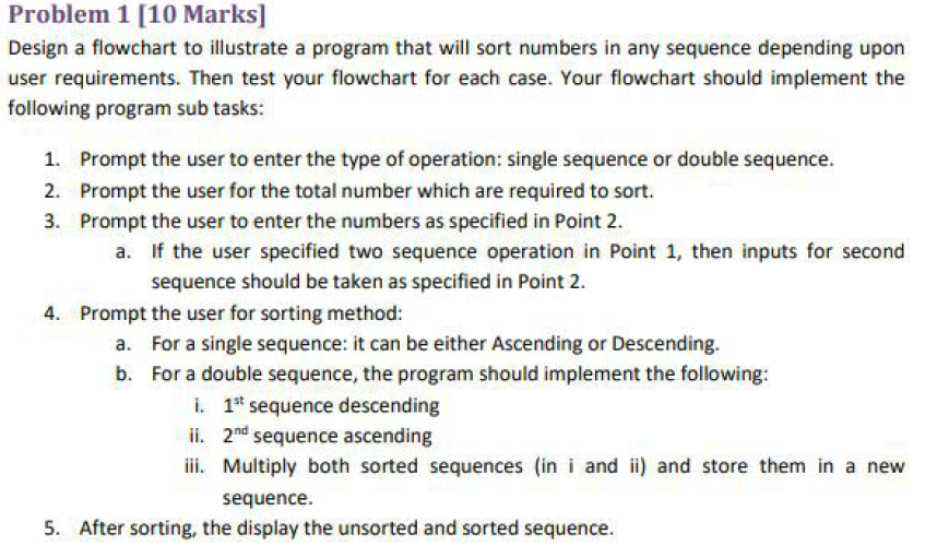 Solved Problem 1 [10 Marks] Design a flowchart to illustrate | Chegg.com