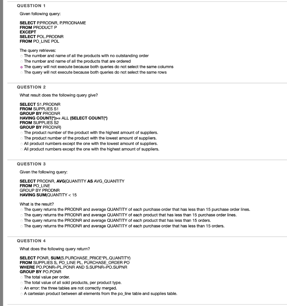 Solved QUESTION 1 Given following query: SELECT P.PRODNR, | Chegg.com