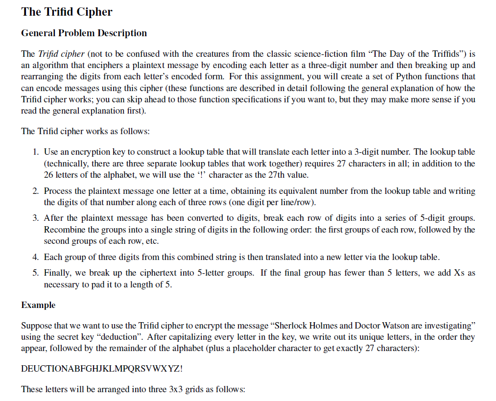 Solved The Trifid Cipher General Problem Description The | Chegg.com