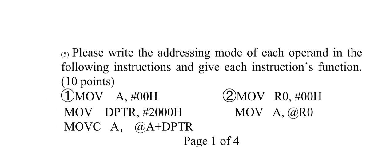 Solved (5) Please write the addressing mode of each operand | Chegg.com